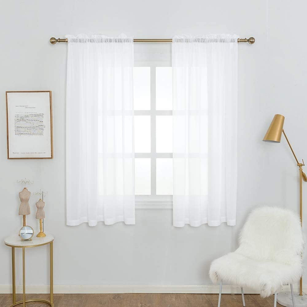 Anjee Semi Sheer White Curtain Lightweight Curtains Faux Linen Texture ...