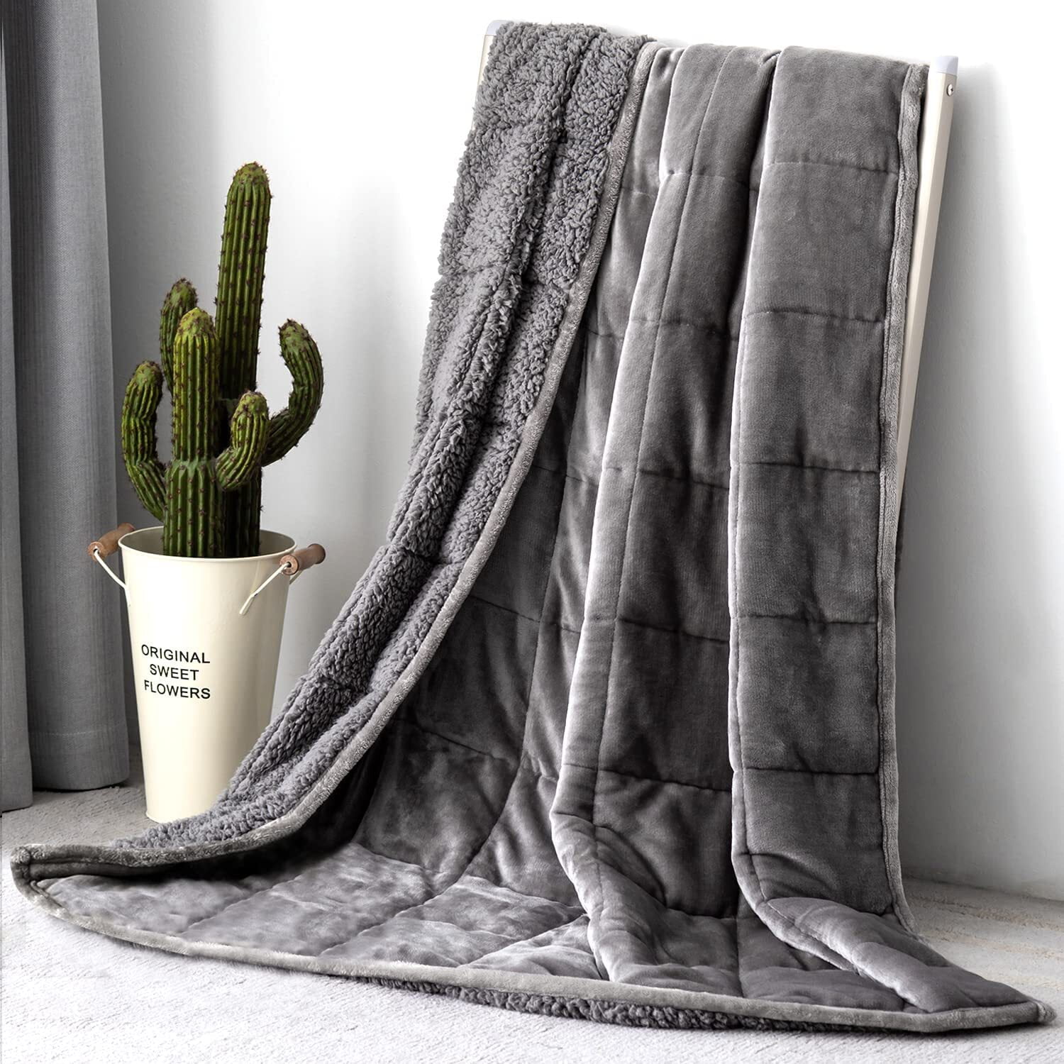Anjee 15 Lbs Weighted Blanket For Adults Sherpa Fleece Flannel Soft
