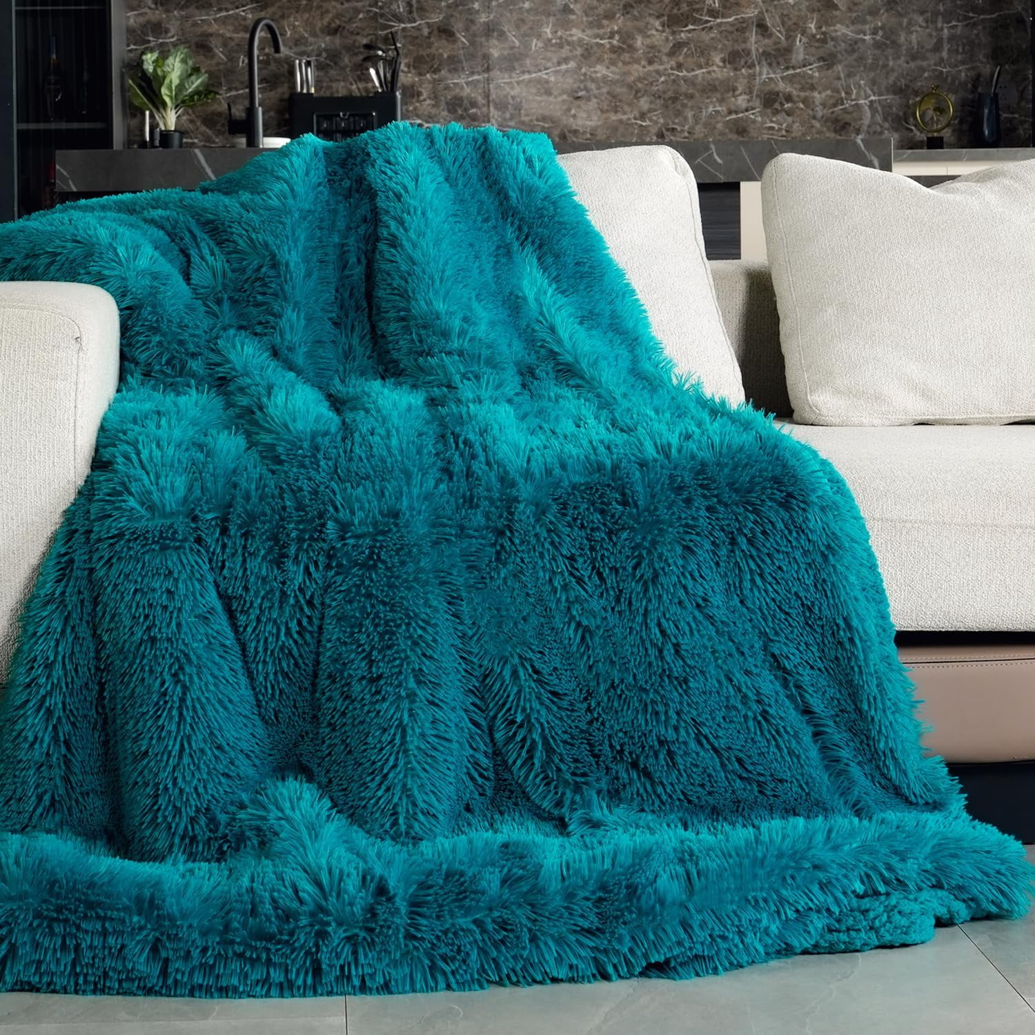 Anjee Soft Fuzzy Faux Fur Reversible Shaggy Fuzzy Fluffy Long Hair ...