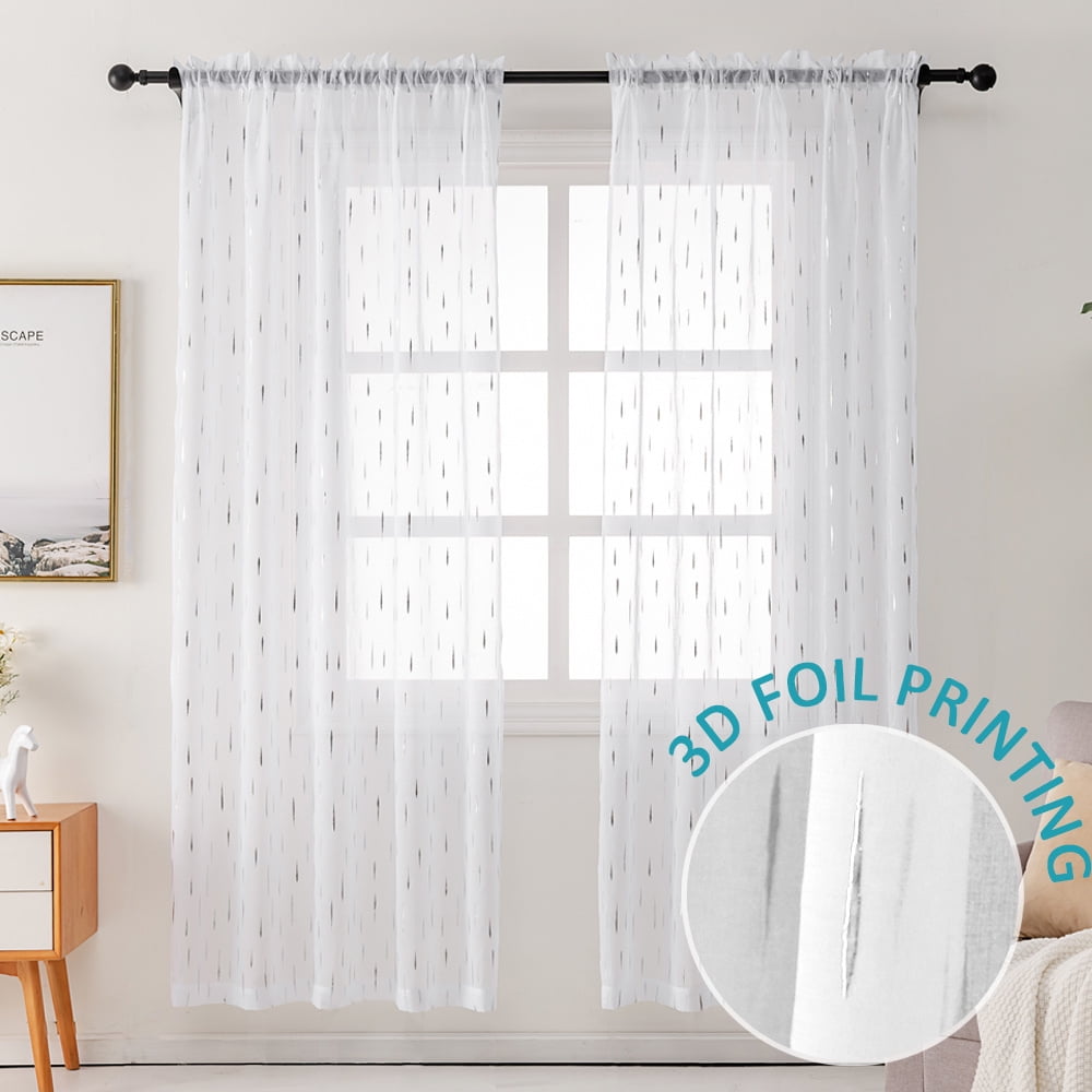 Anjee White Sheer Curtains for Dining Room, 2 Panels Voile Sheer ...