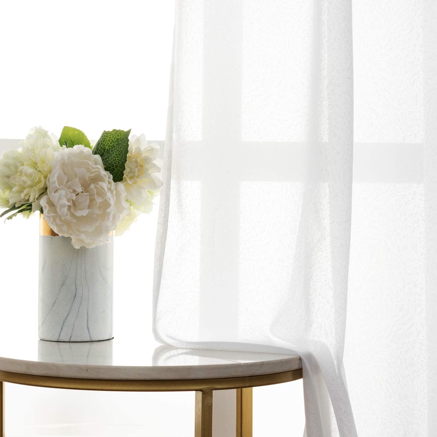 Anjee White Sheer Curtains for Living Room 63 inch Length 2 Panels Set ...