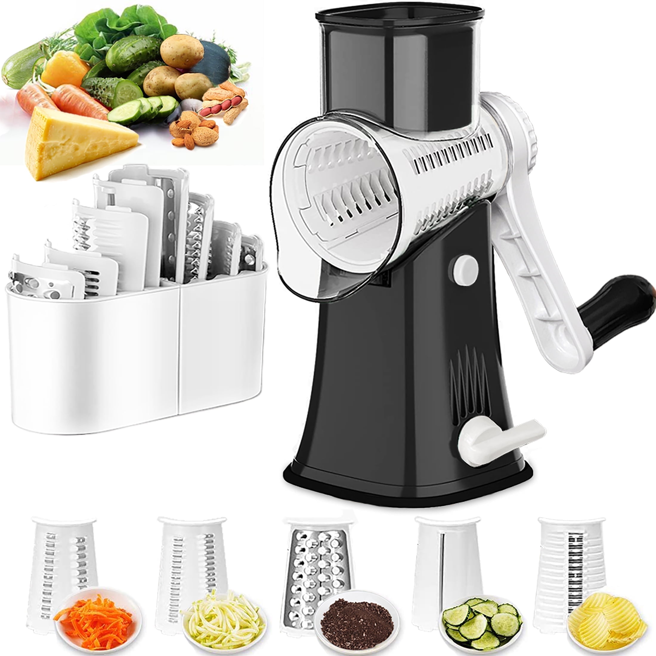 Anjinsoft Handheld Rotary Cheese Grater, Vegetable Slicer, Shredder, 5 ...