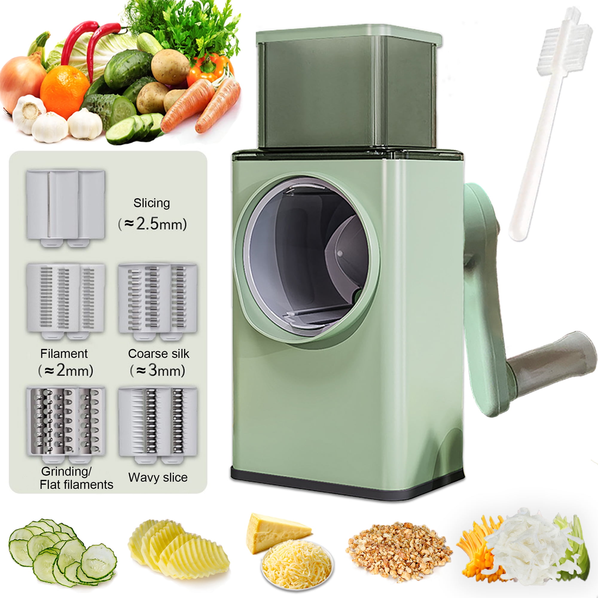 Anjinsoft Handheld Rotary Cheese Grater Slicer Chopper with 5 Blades ...