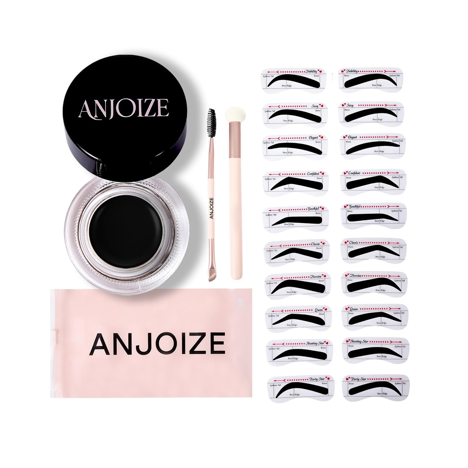 Anjoize Eyebrow Stencils Stamp,20PCS Eye Brow Stencil Kits,Eyebrow Stamp Kit with Eyebrow Pomade ...