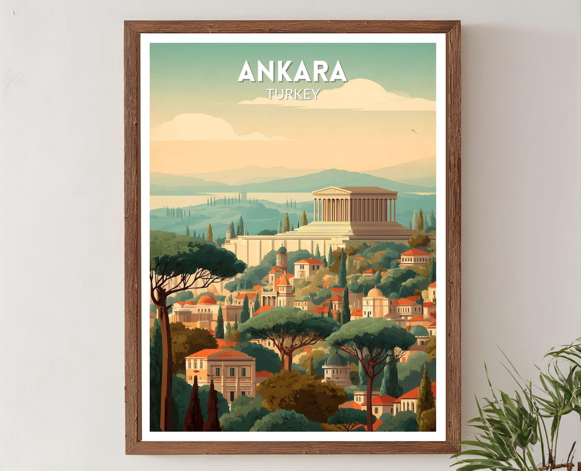 Ankara Turkey Retro Travel Mid Century Modern Vintage Cityscape Art ...