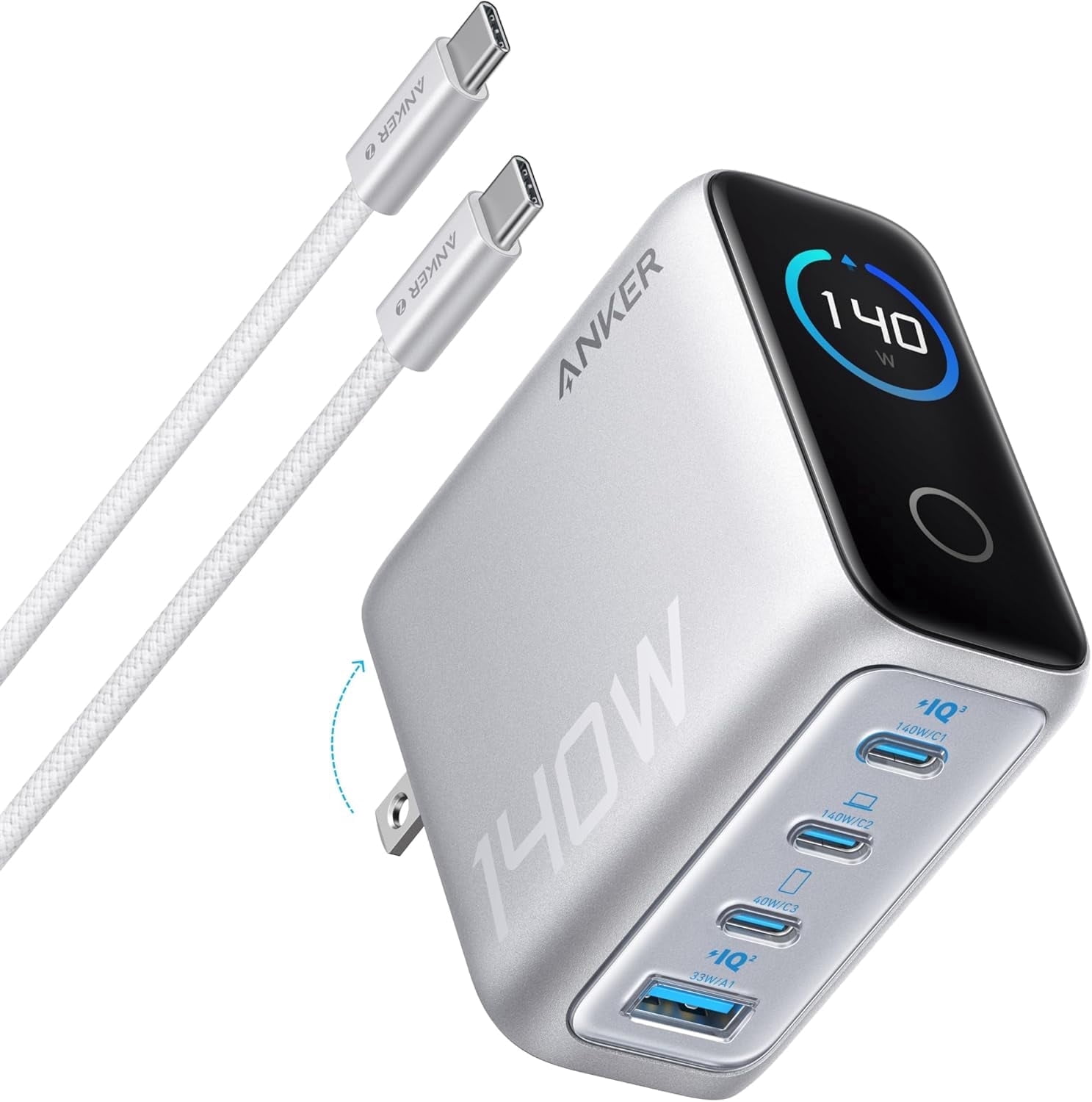 Anker Laptop Charger, 140W Max 4-Port GaN USB C Power Adapter with ...