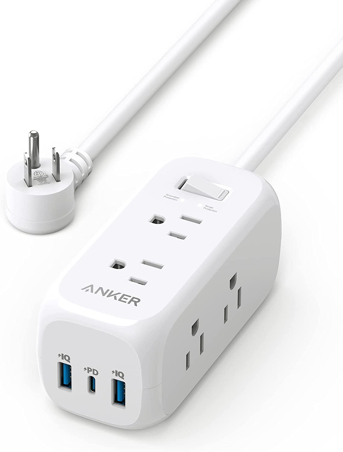 Anker Power Strip USB Extension Cord, 6 Outlets, 20W USB-C Charger Port ...