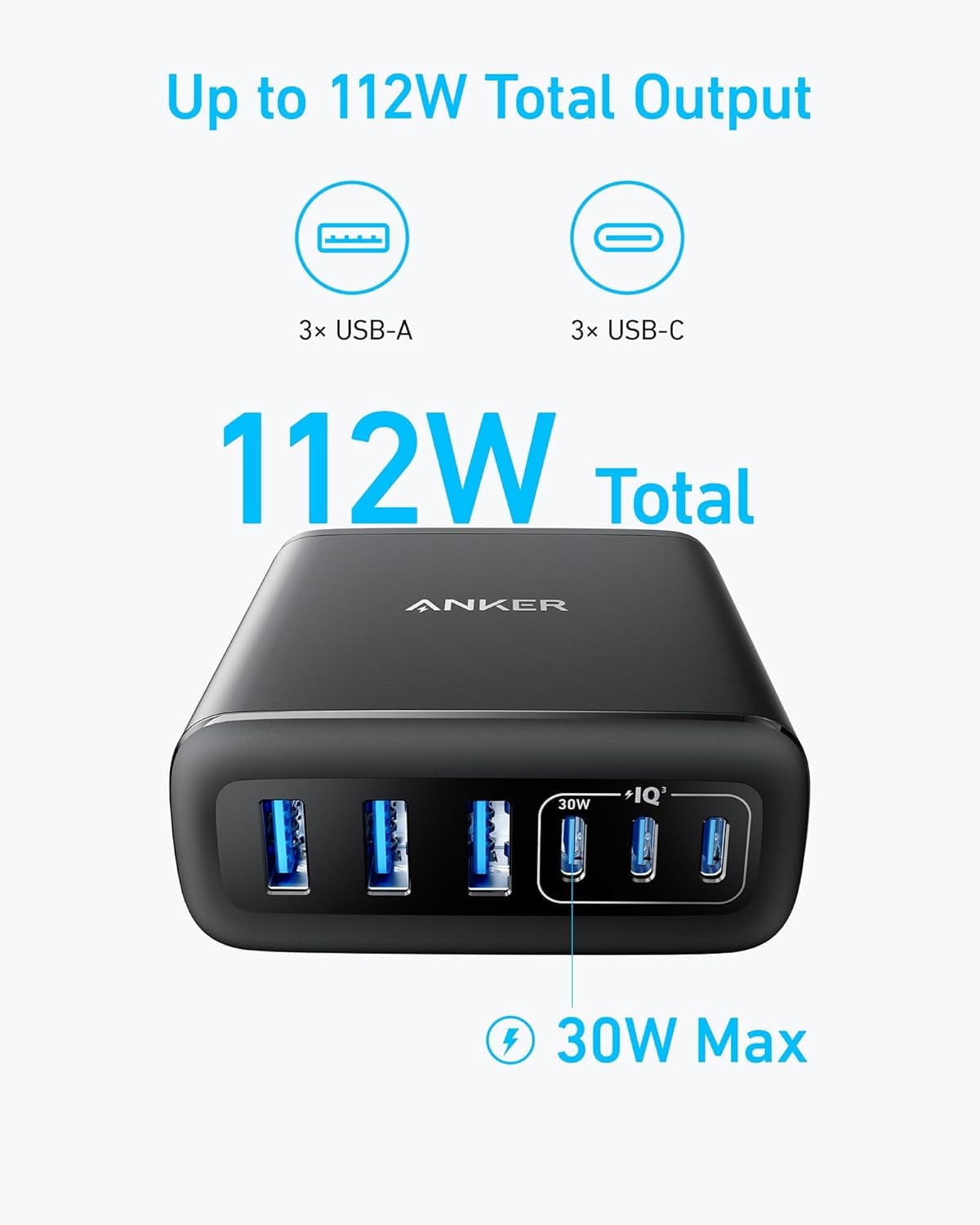 Anker Desktop Charger, 112W 6-Port USB C Charging Station - Walmart.com