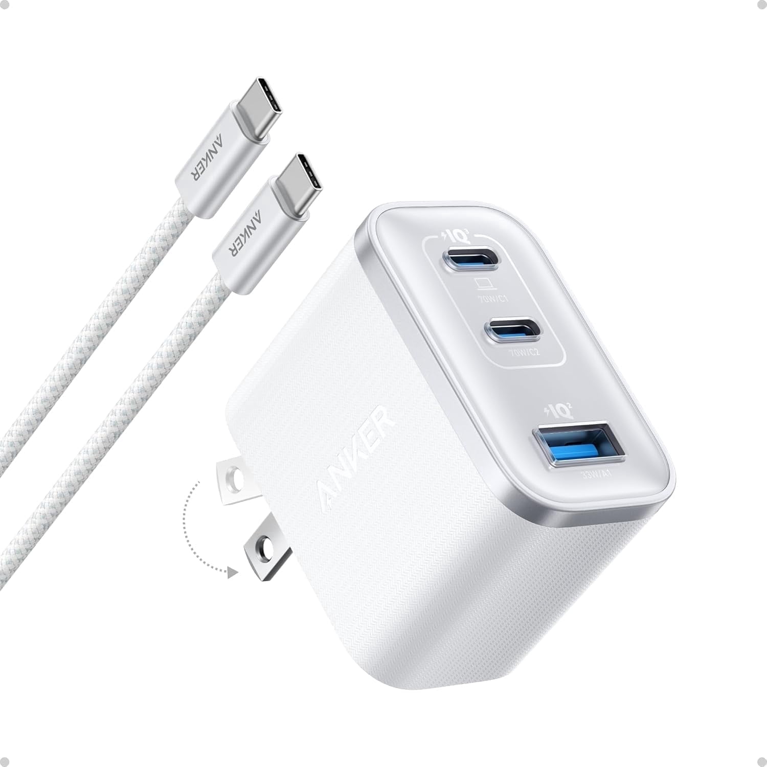 Anker Nano Charger, 70W, 3-Port USB C Fast Charging, Compact, Stylish ...