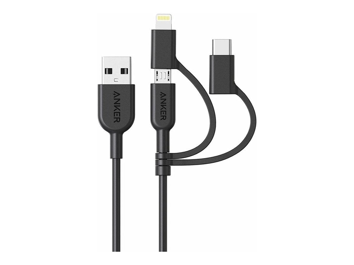 Anker Powerline II 3-in-1 Cable, Lightning/Type C/Micro USB, 3ft ...