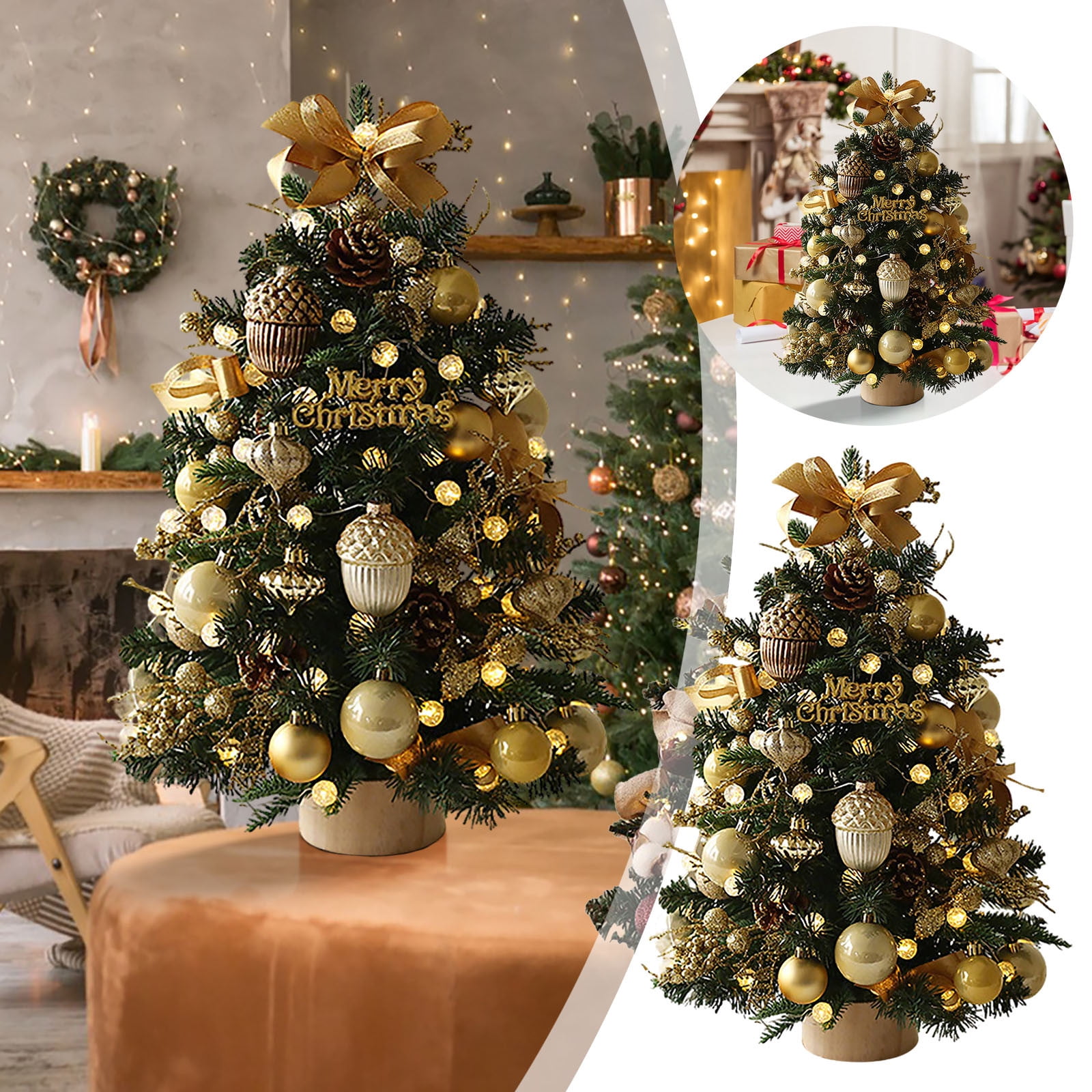 Mini Desktop Christmas Tree - Non-Shedding Faux Tree with Faux Bark ...