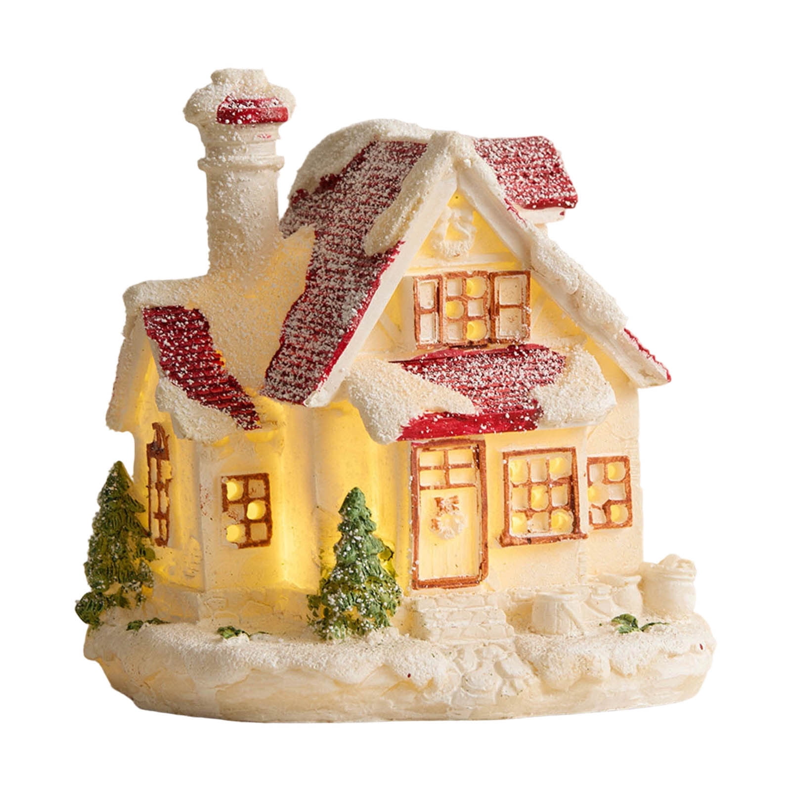 Ankereame Nordic Christmas Lighted Villa Figurine - Snowy Red Roof ...