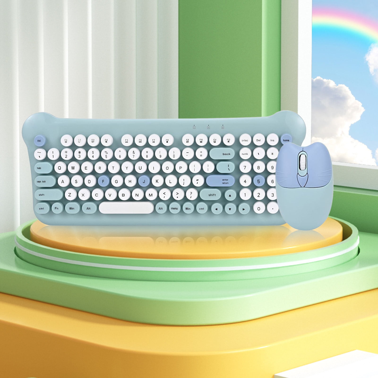 Ankereame Retro Wireless Keyboard and Mouse Combo, Round Keycap, Quiet ...