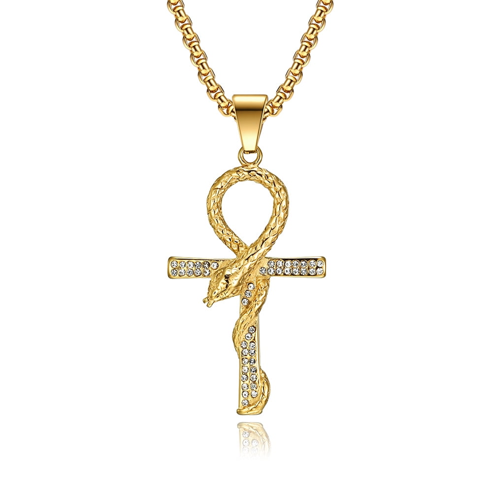Ankh Cross Eye of Horus Necklace14K Yellow Gold Ancient Egyptian Coptic ...