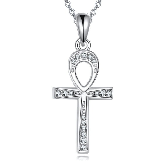Ankh Cross Necklace for Women Sterling Silver Ankh CZ Religious Pendant ...