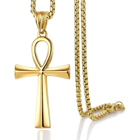 Ankh Cross Pendant Necklace for Womens Mens Gold Black Silver Tone ...