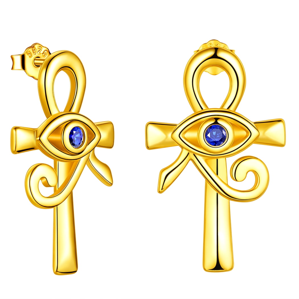 Ankh Cross Stud Eye of Horus Earrings Drop Sterling Silver Men Women ...