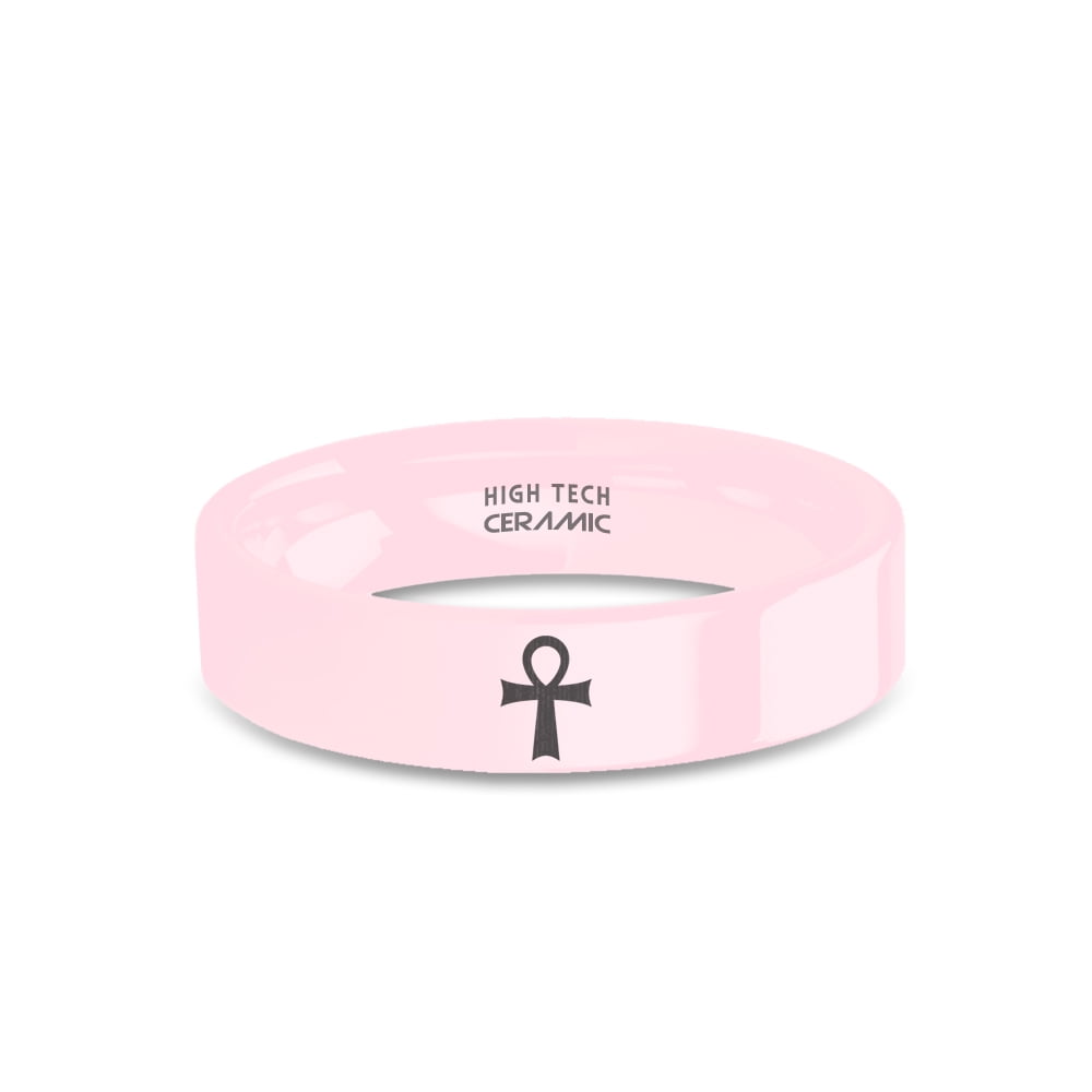Ankh Egyptian Hieroglyph Laser Engraved Pink Ceramic Ring, 6mm, Size 9 ...