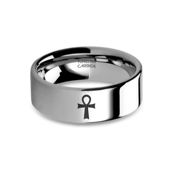 Ankh Egyptian Symbol Laser Engraved Silver Tungsten Carbide Ring, 8mm ...