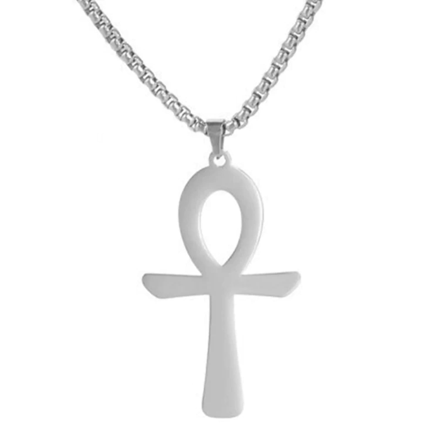 Ankh Necklace Silver Stainless Steel Ancient Egyptian Aunk Amulet ...