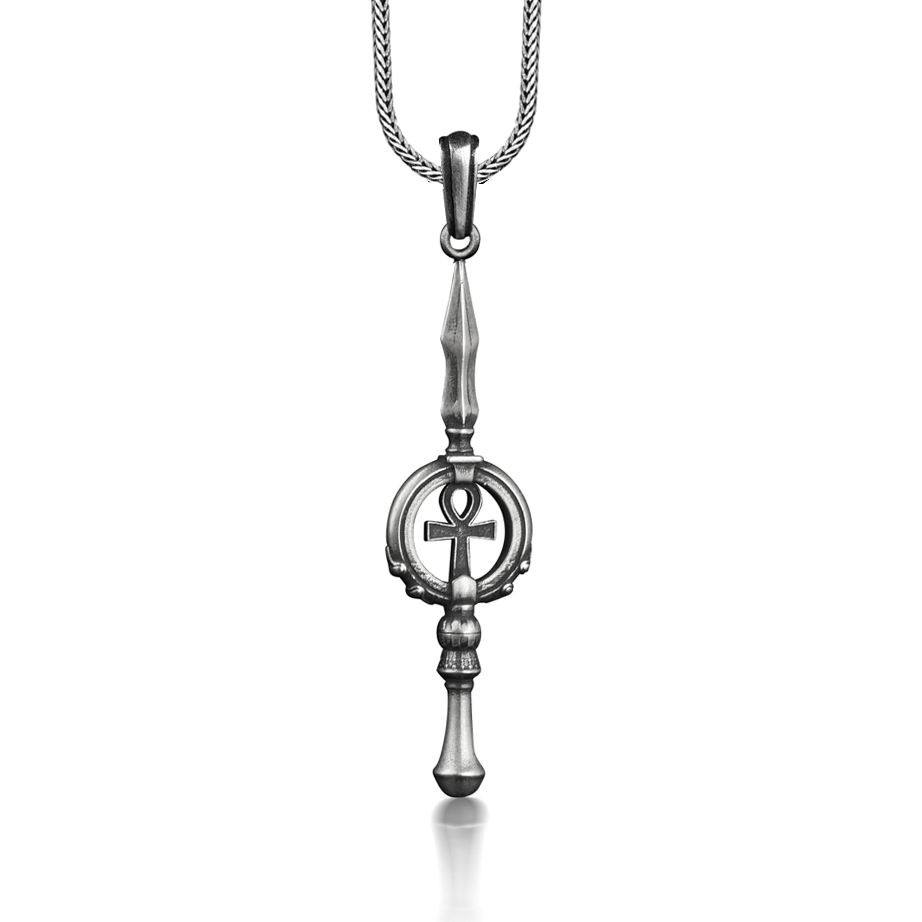 Ankh in middle horus staff necklace, Egyptian mythology mens necklace ...