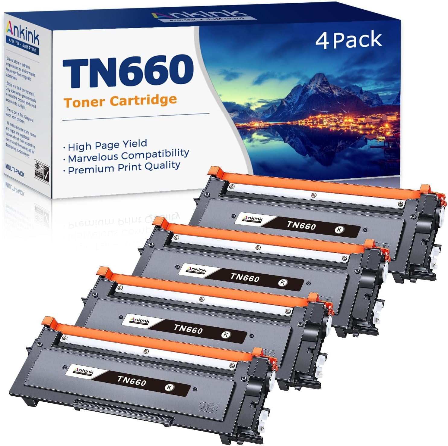 Ankink Compatible Toner Cartridge Replacement for Brother TN660 TN630 (Black,4 Pack) TN-660 630 ...