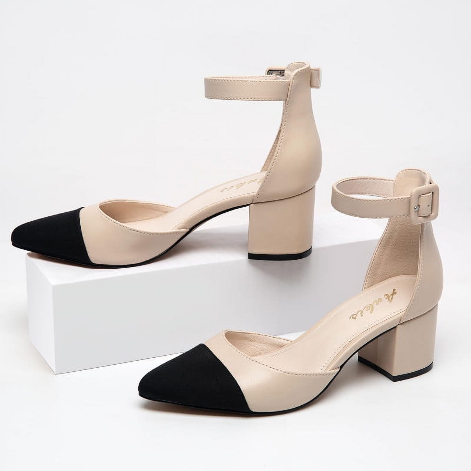 Ankis Closed Toe Heels Women Pointed Toe Heels Low Block Chunky Women ...