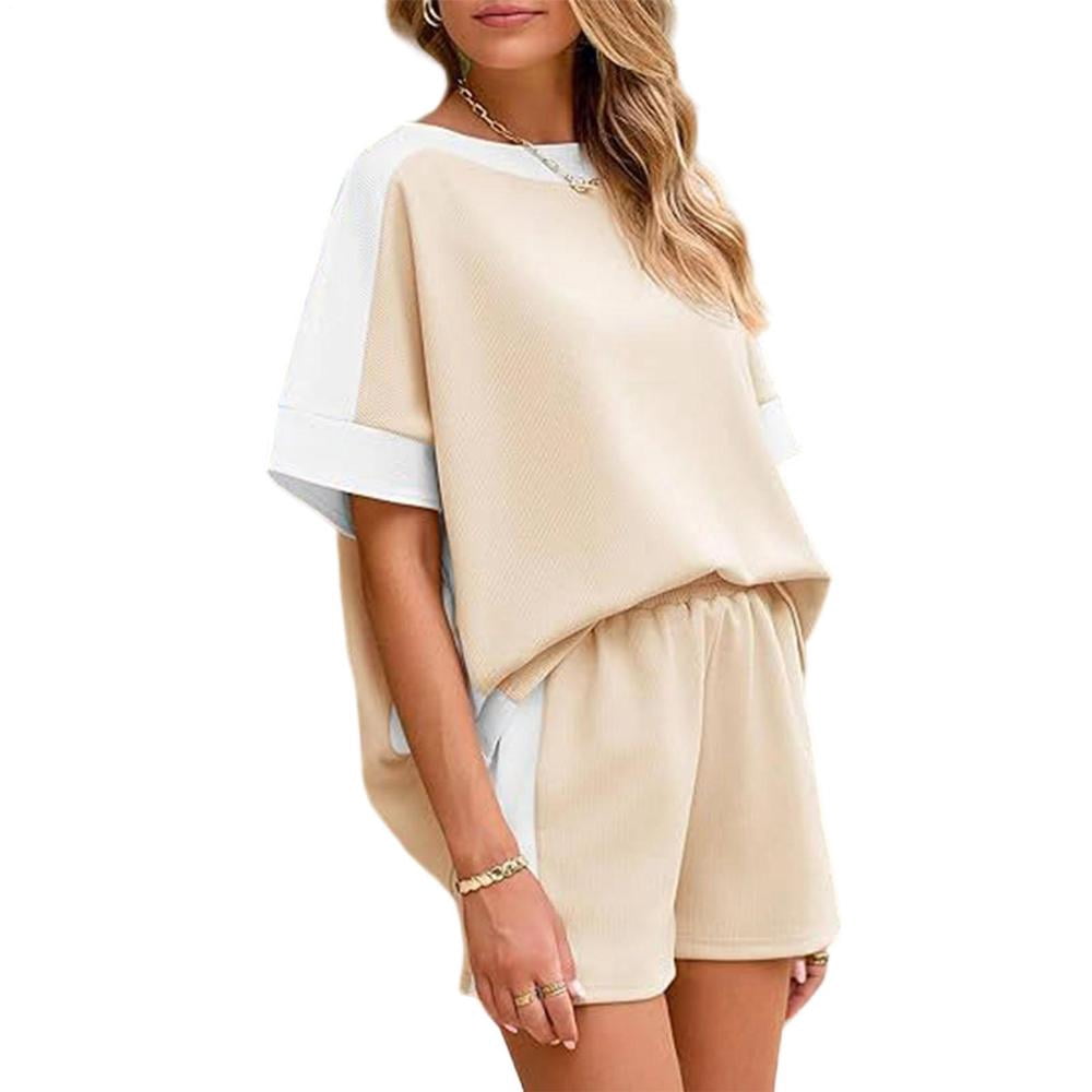 Ankishi 2 Piece Shorts Set for Women Color Blocking Summer Short Sleeve ...