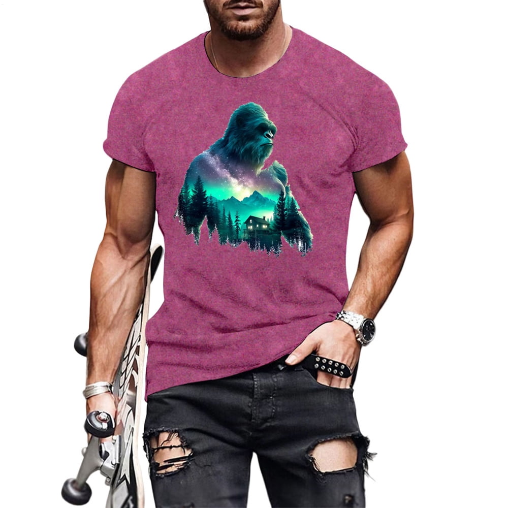 Ankishi Animal Graphic Tees for Men Forest Ape Cabin Crewneck Short ...