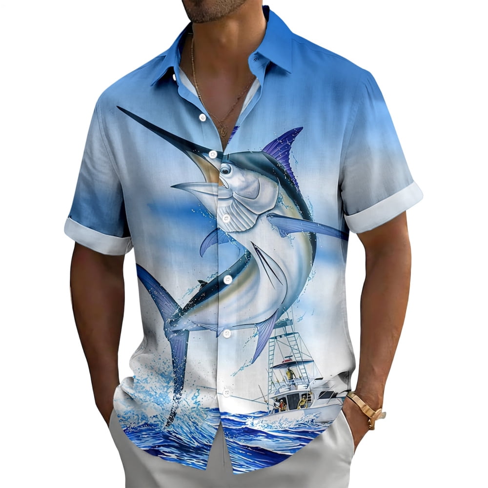 Ankishi Beach Shirt Men Fish Dinosaur Funny Summer Shirts Beach Button ...
