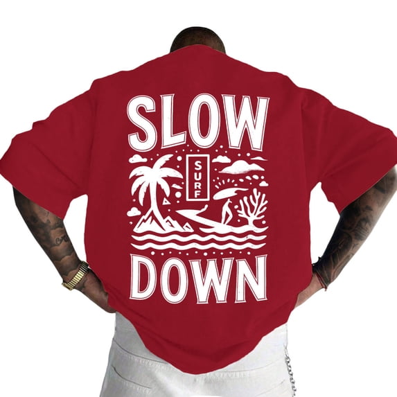 Ankishi Beach Tshirt Men Crew Neck Slow Down Summer Graphic Tees ...