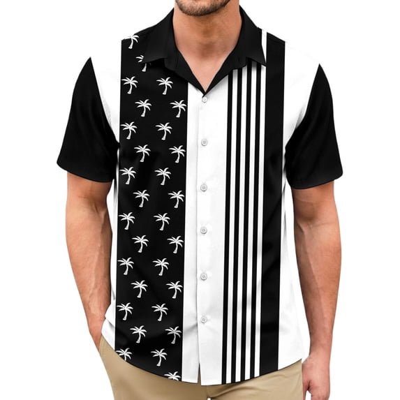 Ankishi Bowling Shirt Men Palm Tree Print Fashion Beach Shirts Fashion ...