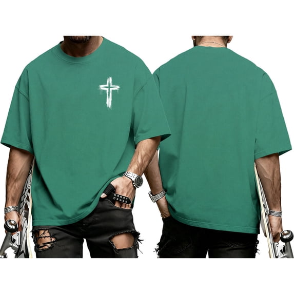 Ankishi Christian T Shirts for Men Cross Print Loose Fit Crew Neck ...