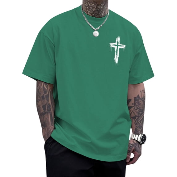 Ankishi Christian T Shirts for Men Cross Print Loose Fit Crew Neck ...