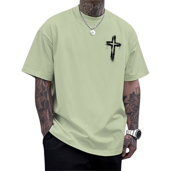 Ankishi Christian T Shirts for Men Cross Print Oversized Crew Neck ...