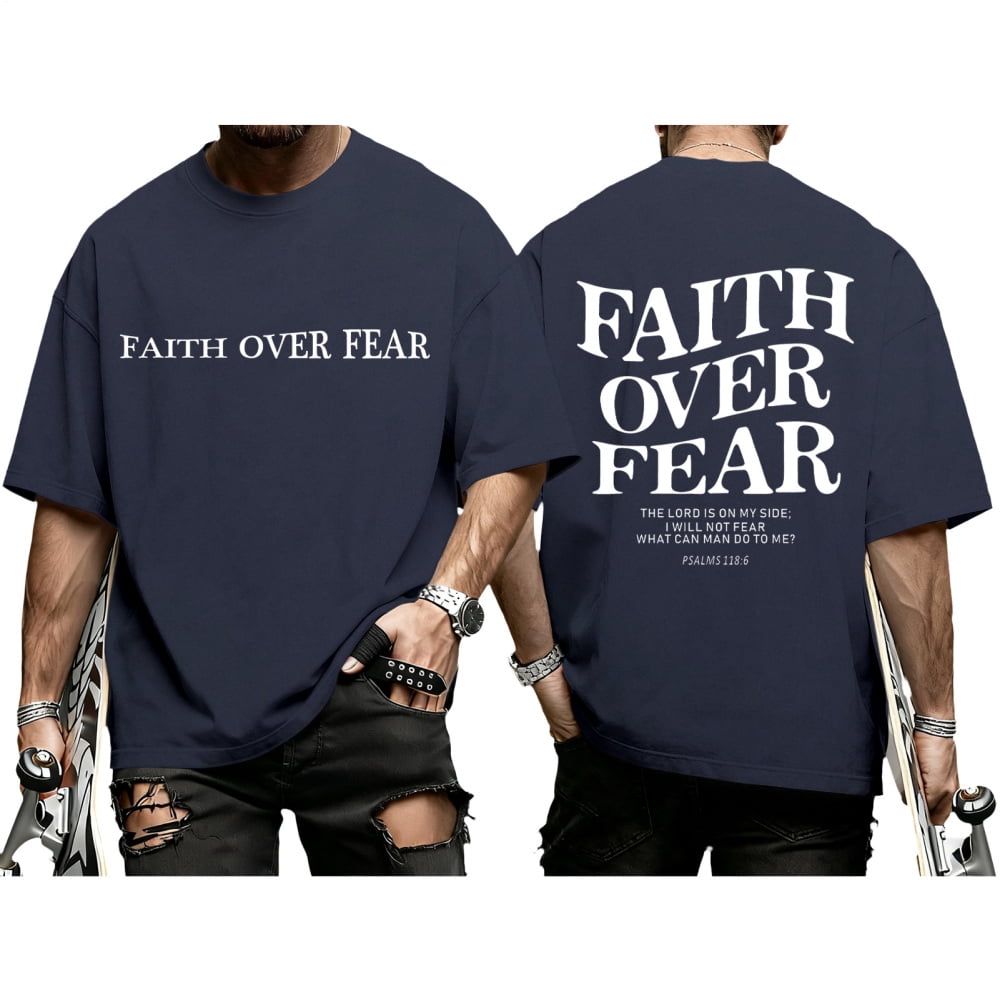 Ankishi Christian T Shirts for Men Faith Over Fear Casual Short Sleeve ...