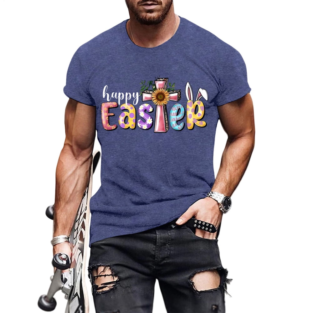 Ankishi Easter T-Shirts for Men Happy Easter Crewneck Casual Graphic ...