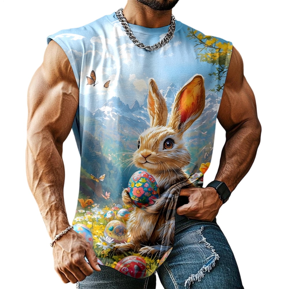 Ankishi Easter Tank Top Men Colorful Egg Bunny Crewneck Graphic Tee ...