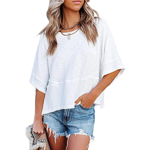 Ankishi Half Sleeve T Shirts for Women Crewneck Batwing Sleeve Summer T ...