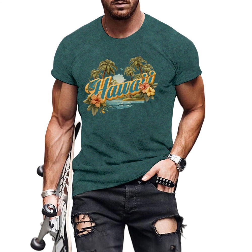 Ankishi Hawaii Tee Shirts for Men Palm Tree Short Sleeve Crewneck Beach ...