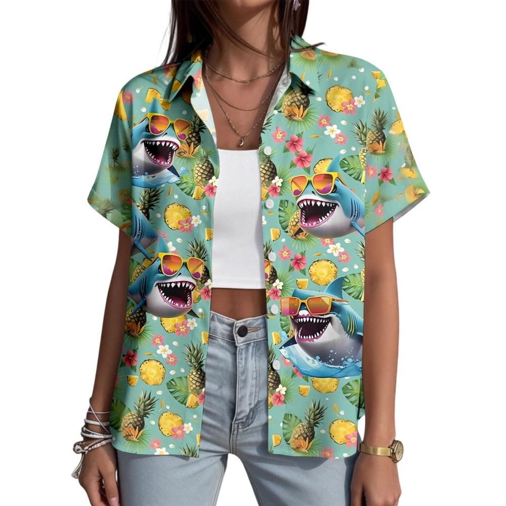 Ankishi Hawaiian Shirts for Women Tropical Pineapple Button Down Short ...