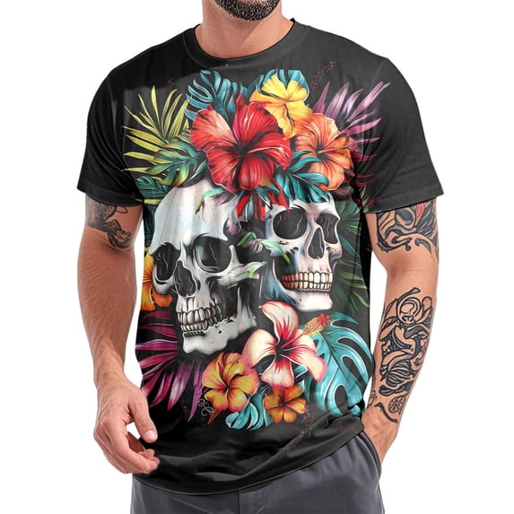 Ankishi Hawaiian T Shirts for Men Skull Crewneck Gothic Summer Tees ...
