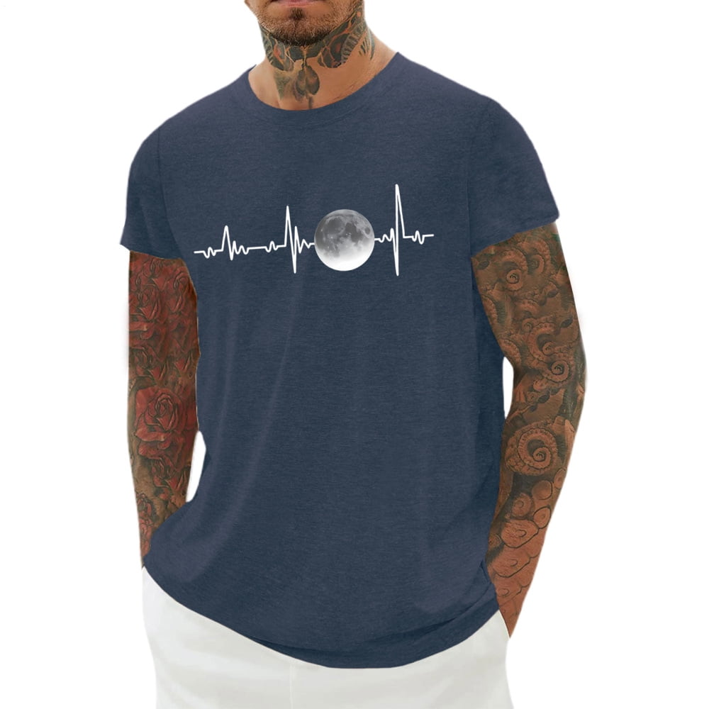 Ankishi Heartbeat Shirt Men ECG Moon Men Summer Crewneck Short Sleeve ...