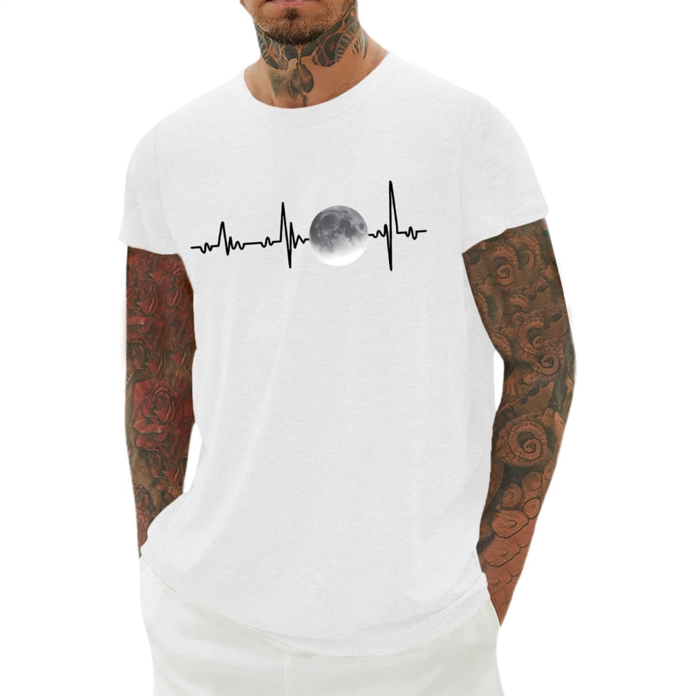Ankishi Heartbeat Shirt Men ECG Moon Men's Casual Crewneck Short Sleeve ...