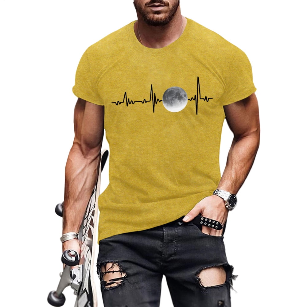 Ankishi Heartbeat T Shirts for Men ECG Moon Men's Casual Crewneck Short ...