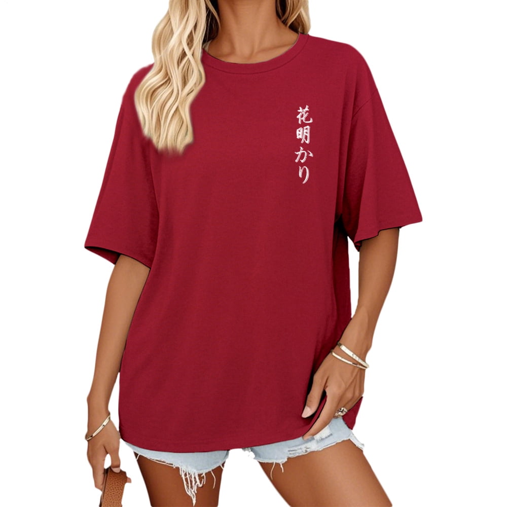 Ankishi Japanese Art T Shirts for Women Flower Crew Neck Summer Printed ...