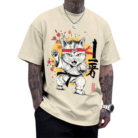 Ankishi Japanese Cat T Shirt Floral Men Short Sleeve Oversized Crewneck ...