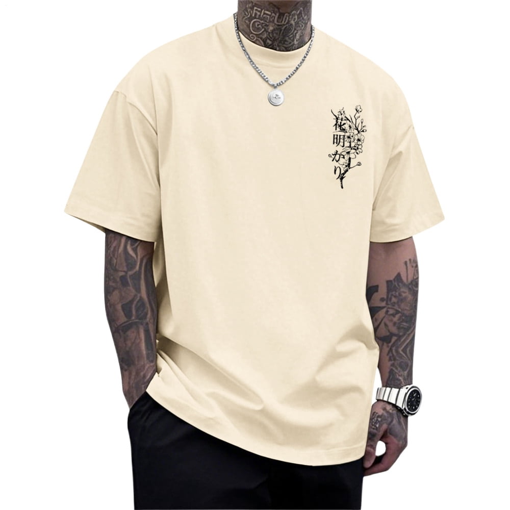 Ankishi Japanese Shirts for Men Flower Print Short Sleeve Japanese Art ...