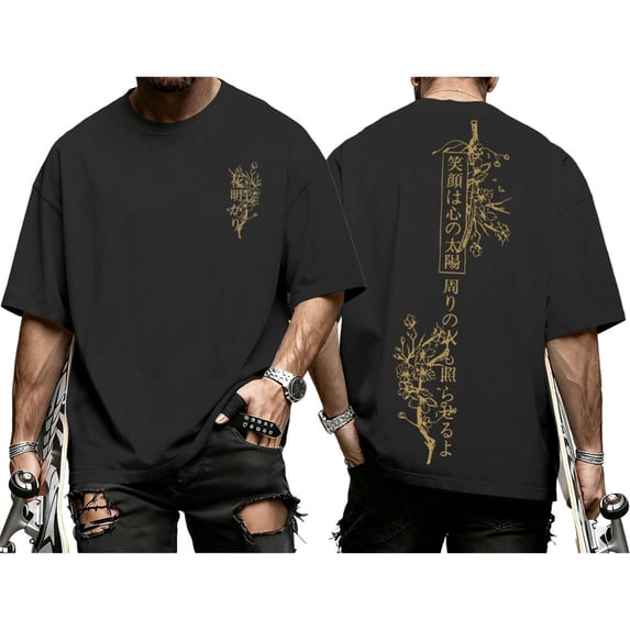 Ankishi Japanese T Shirts for Men Floral Print Crewneck Japanese Art ...