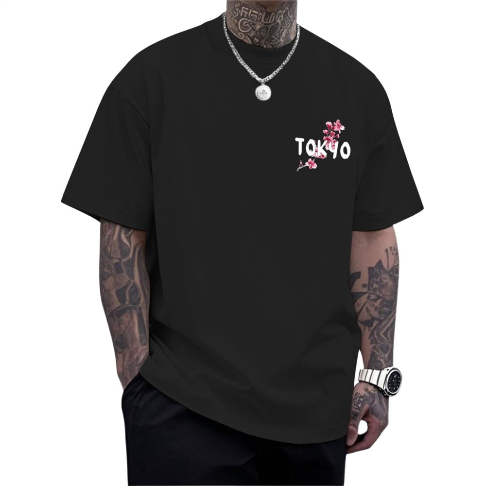 Ankishi Japanese T Shirts for Men Tokyo Flower Print Round Neck Dragon ...